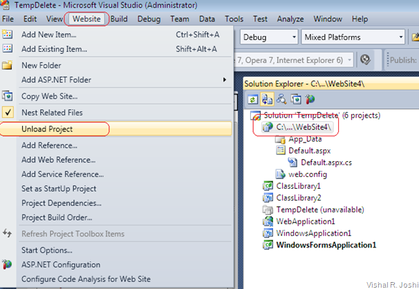 Vishal Joshi's Tangent: Unload Web Site and WAP in Visual Studio